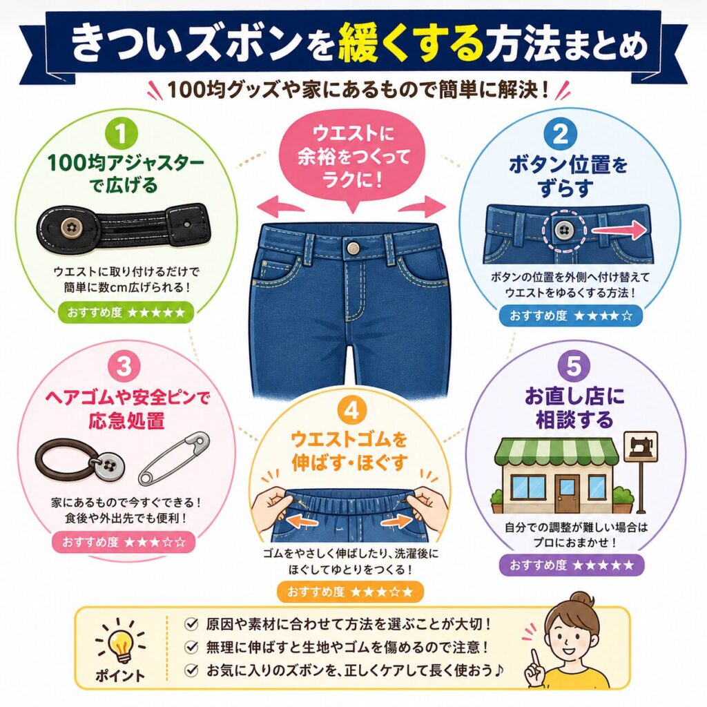 きついズボンのウエストを緩くする方法！100均・家にあるもので解決 | LifeStyle.Lab